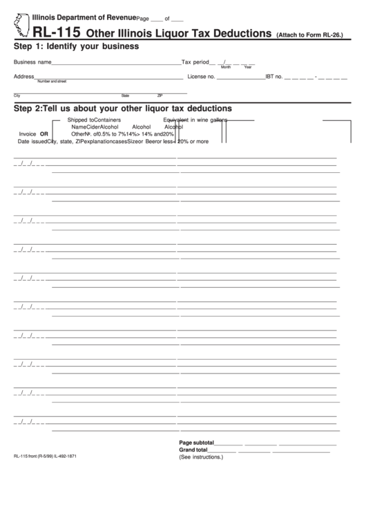 Form Rl-115 - Other Illinois Liquor Tax Deductions printable pdf download