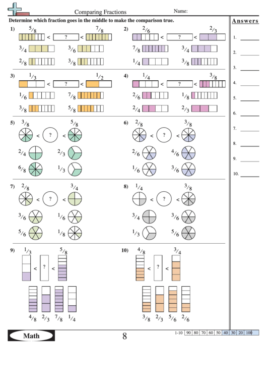 Comparing Fractions Worksheet With Answer Key printable pdf download