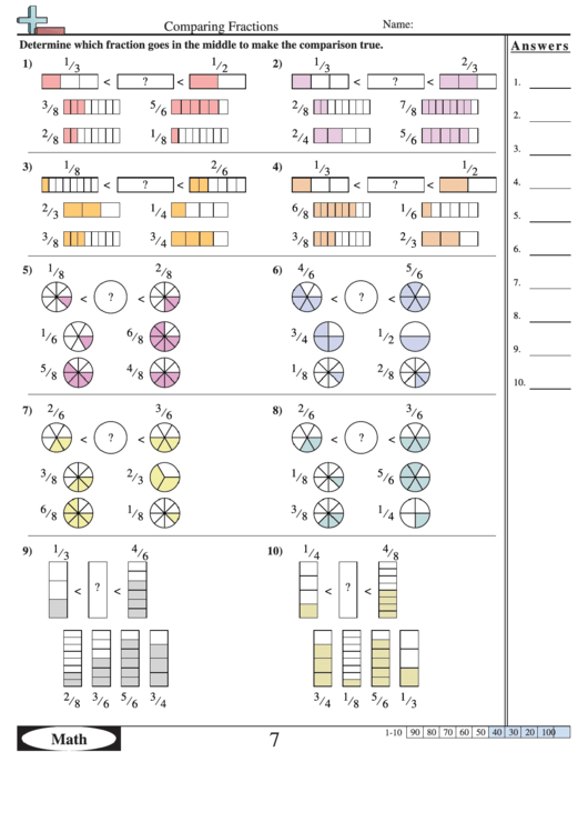 Comparing Fractions Worksheet With Answer Key printable pdf download