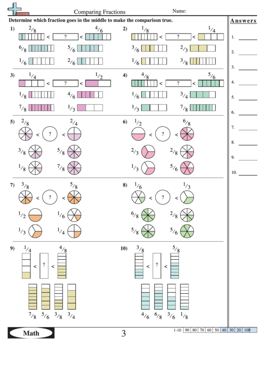 Comparing Fractions Worksheet With Answer Key printable pdf download