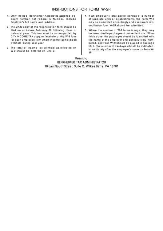 Instructions For Form W-2r printable pdf download