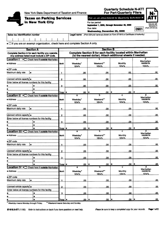 Form St-810.5 - Quarterly Schedule N-Att For Part-Quarterly Filers ...