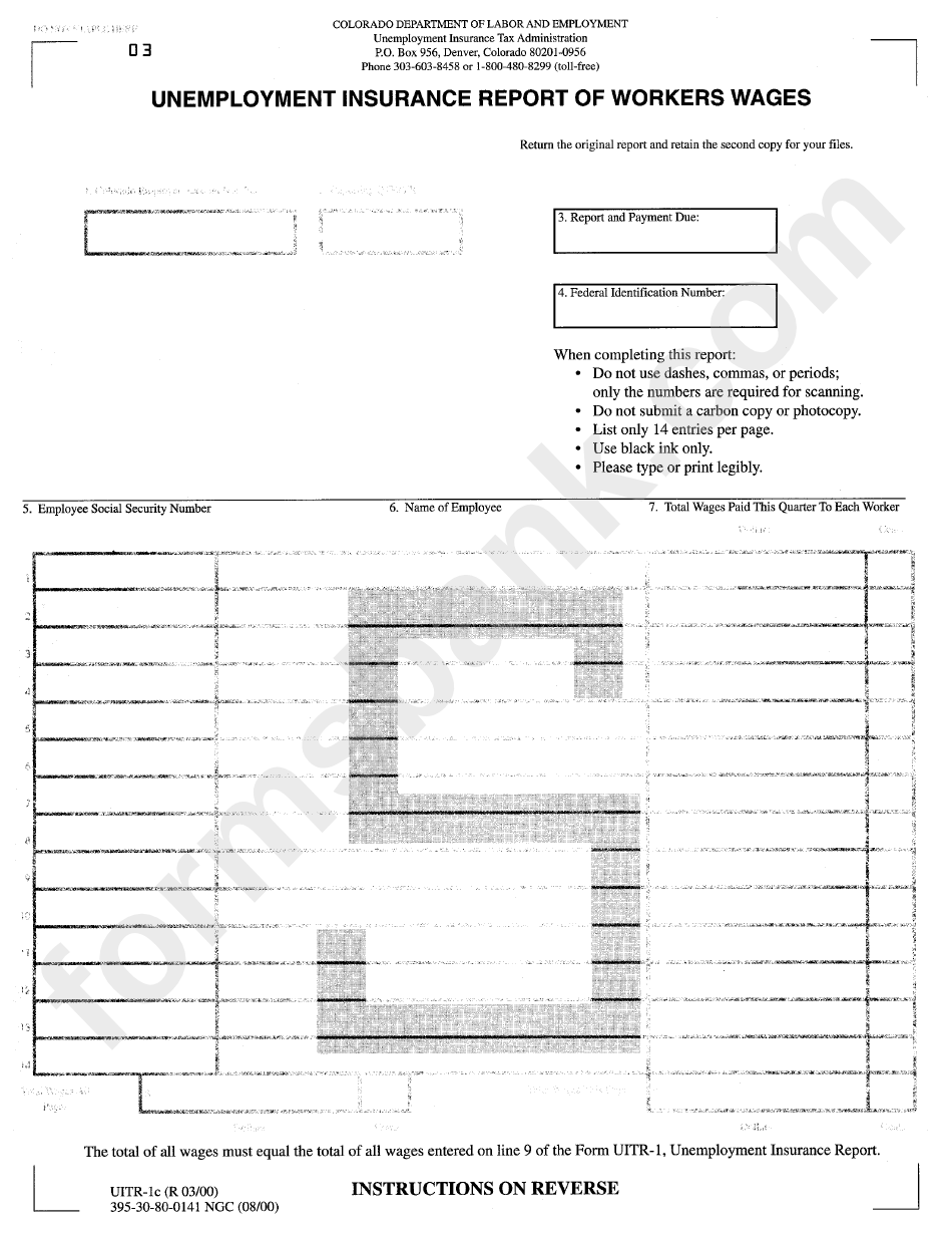 Form Uitr-1c - Unemployment Insurance Report Of Workers Wages printable ...