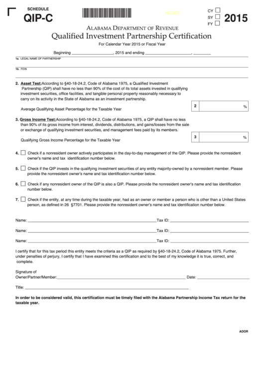 Fillable Schedule Qip-C - Qualified Investment Partnership ...
