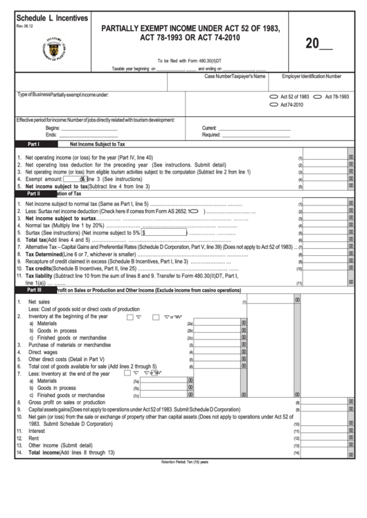 Schedule L Incentives - Partially Exempt Income Under Act 52 Of 1983 ...