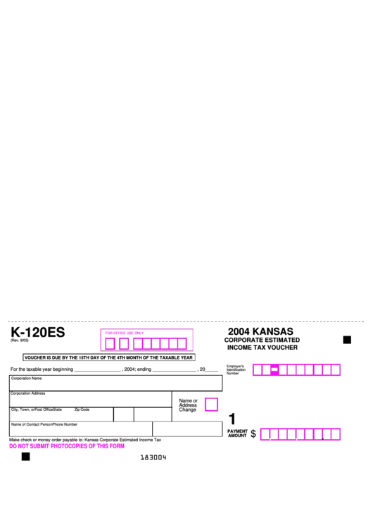 Form K-120es - Corporate Estimated Income Tax Voucher - 2004 printable ...