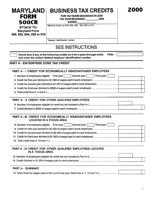 Form 500cr - Business Tax Credits - 2000 printable pdf download