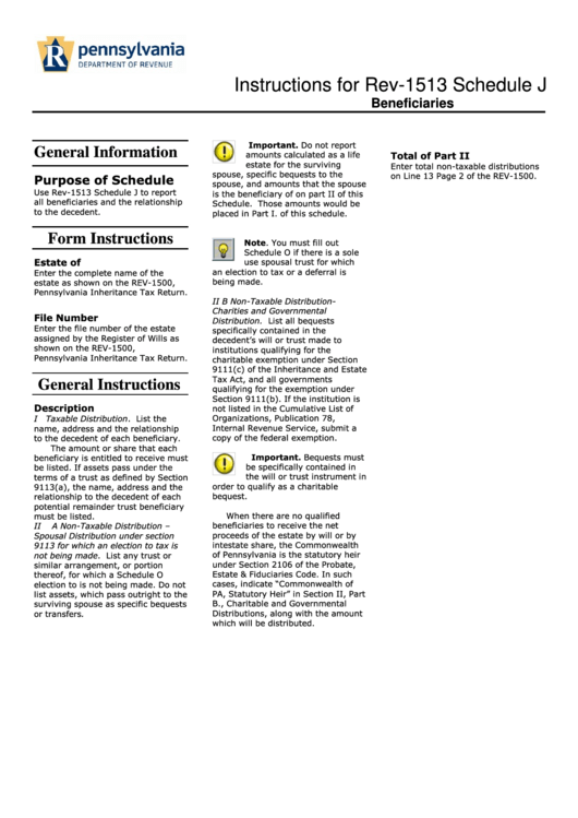 Instructions For Rev-1513 Schedule J - Beneficiaries printable pdf download