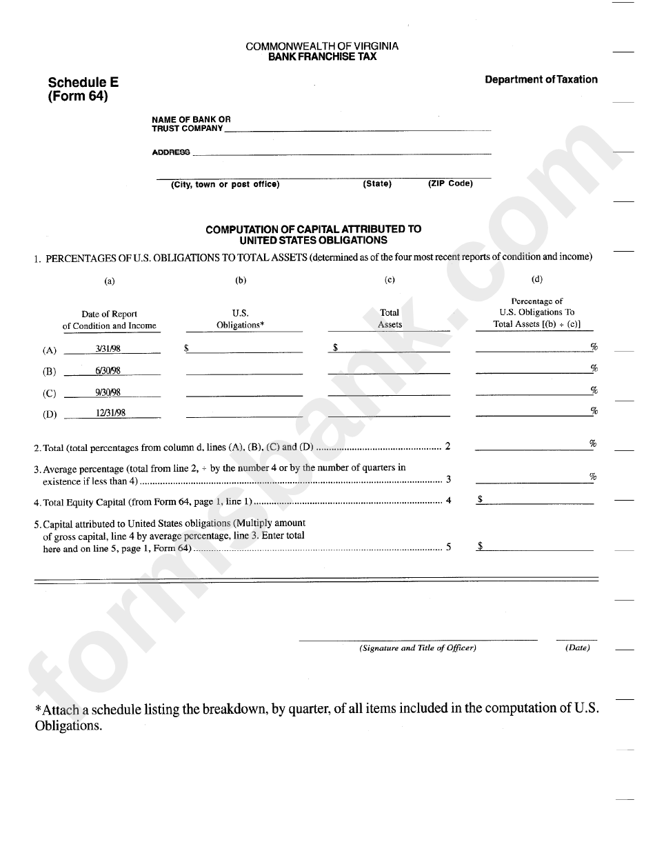 Form 64 - Bank Franchise Tax printable pdf download