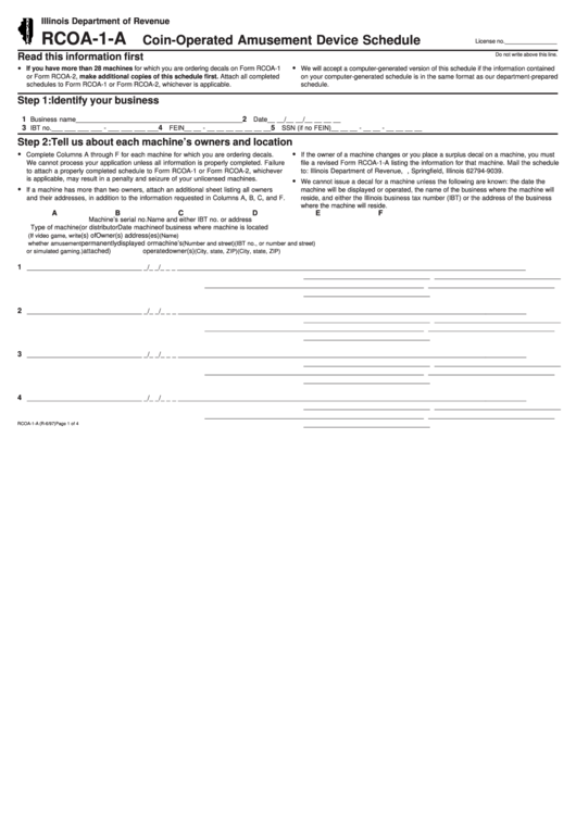 Form Rcoa-1-A - Coin-Operated Amusement Device Schedule printable pdf ...
