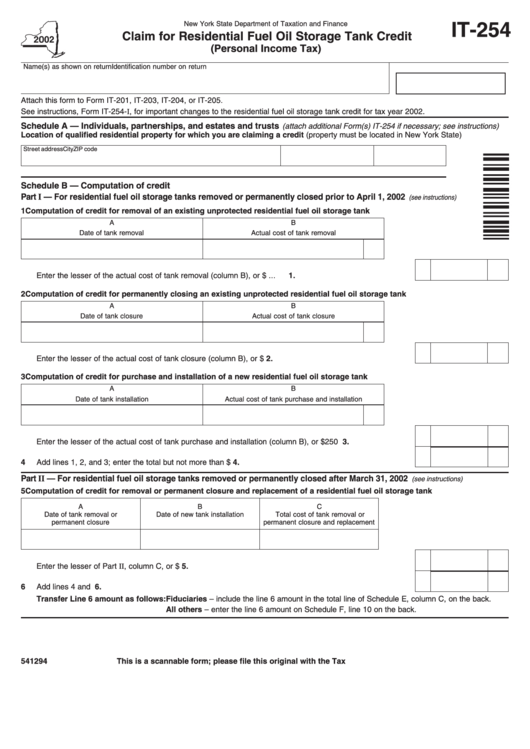Fillable Form It-254 - Claim For Residential Fuel Oil Storage Tank ...
