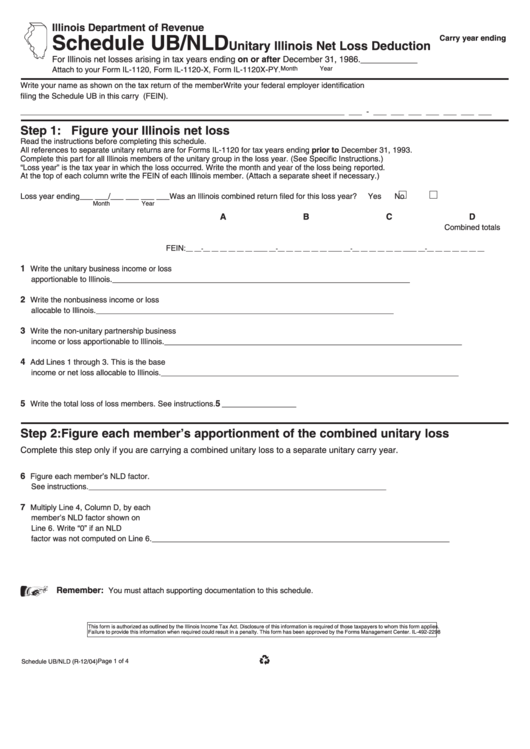 Schedule Ub/nld - Unitary Illinois Net Loss Deduction - 2004 printable ...