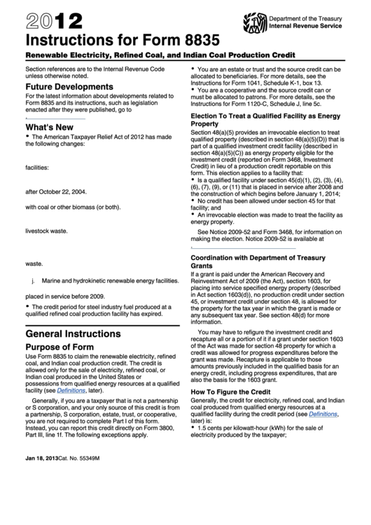 Instructions For Form 8835 - Renewable Electricity, Refined Coal, And ...