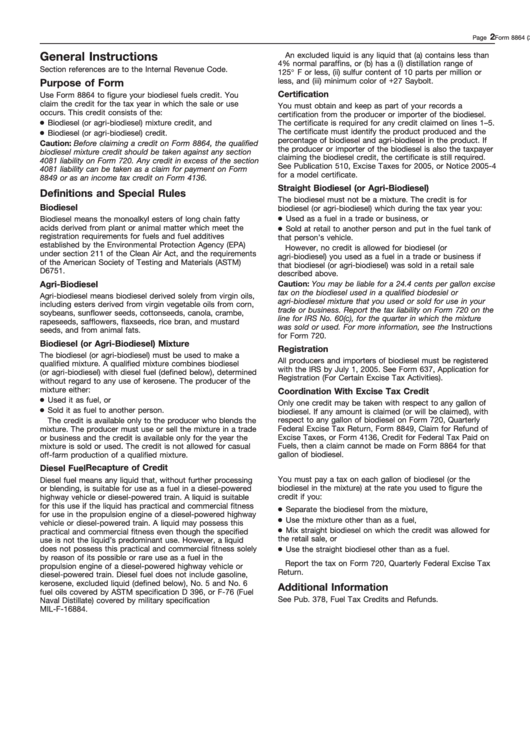 General Instructions For Form 8864 printable pdf download