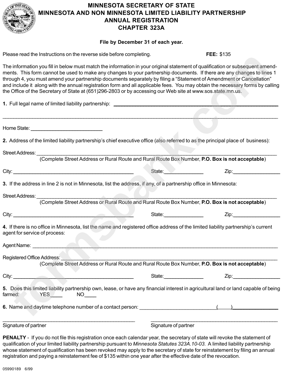 Minnesota And Non Minnesota Limited Liability Partnership Annual ...