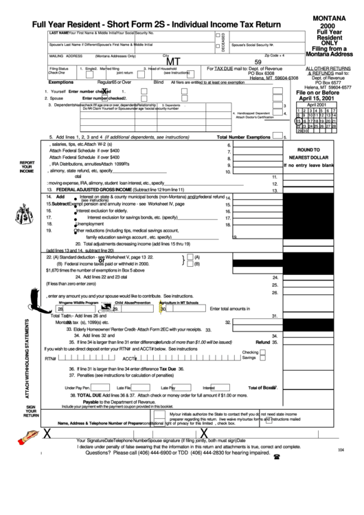 Short Form 2s - Individual Income Tax Return - Full Year Resident ...