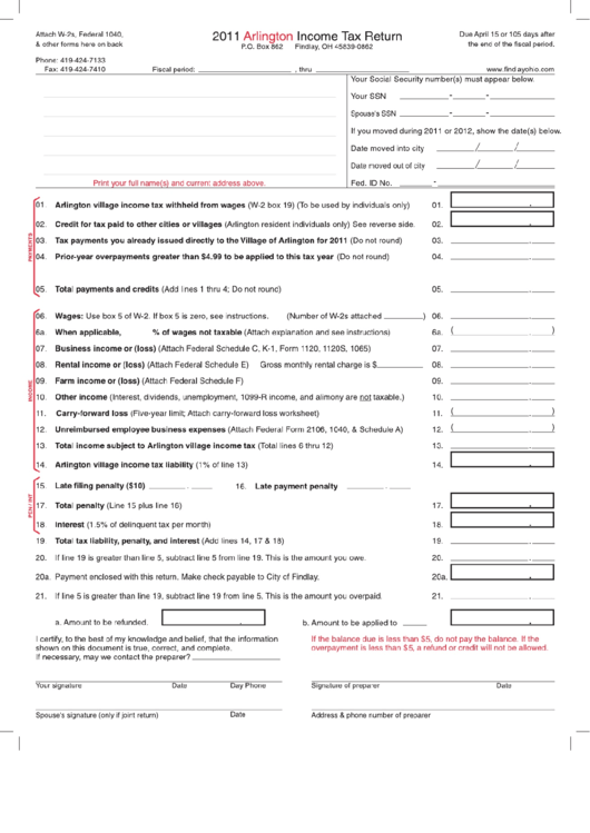 Fillable Form Attach W-2s, Federal 1040 - Arligton Income Tax Return ...