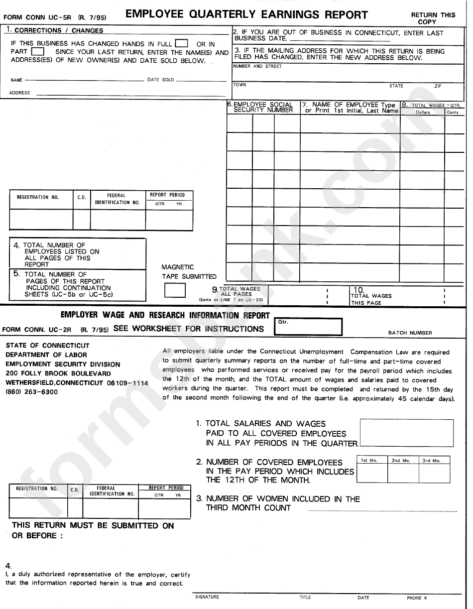 Form Conn Uc-5r - Employee Quartely Earnings Reprt - 1995 printable pdf ... Form Conn Uc-5r - Employee Quartely Earnings Reprt - 1995 printable pdf ...