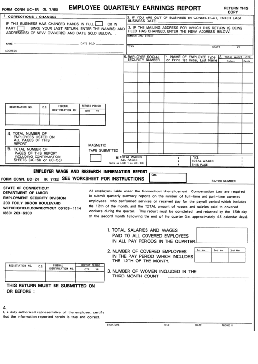 Form Conn Uc-5r - Employee Quartely Earnings Reprt - 1995 printable pdf ... Form Conn Uc-5r - Employee Quartely Earnings Reprt - 1995 printable pdf ...