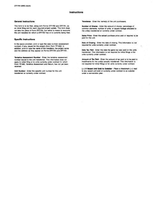 Instructions For Form Dtf-704 printable pdf download