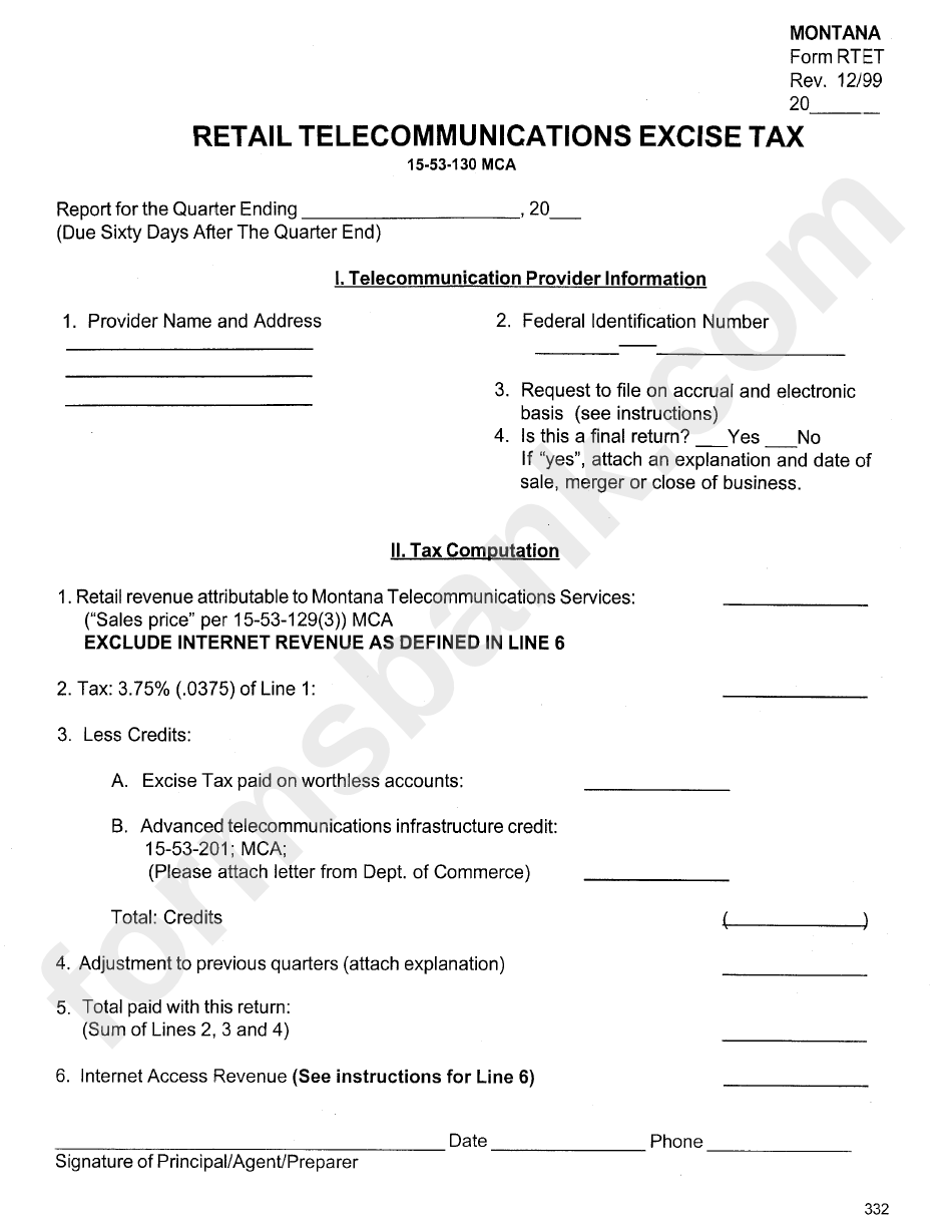 Montana Form Rtet - Retail Telecommunications Excise Tax printable pdf download