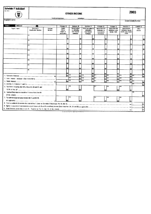 Schedule F Individual - Other Income - 2003 printable pdf download