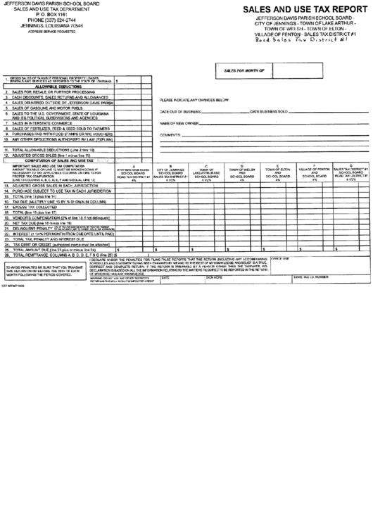 Form Stf Mtwp1000 - Sales And Use Tax Report printable pdf download