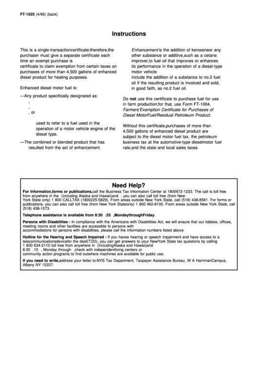 Instructions For Form Ft-1025 printable pdf download