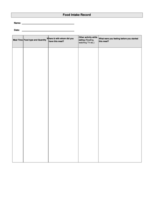 Food Intake Record Printable Pdf Download