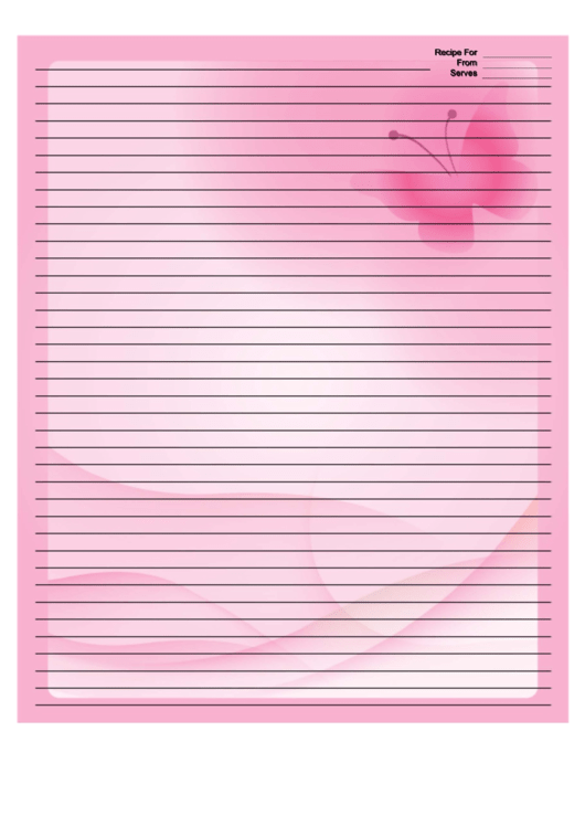 Pink Butterfly Recipe Card 8x10 printable pdf download