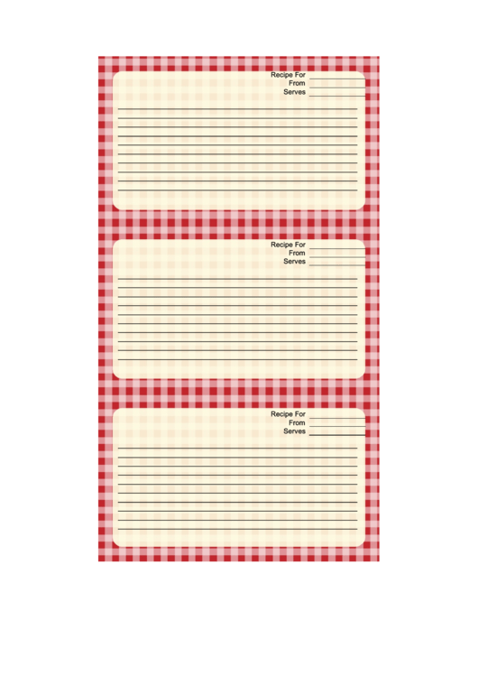 Gingham Recipe Card Template printable pdf download