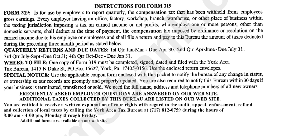 Instructions For Form 319 printable pdf download
