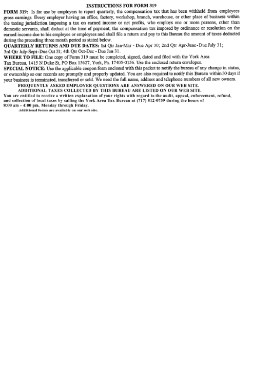 Instructions For Form 319 printable pdf download