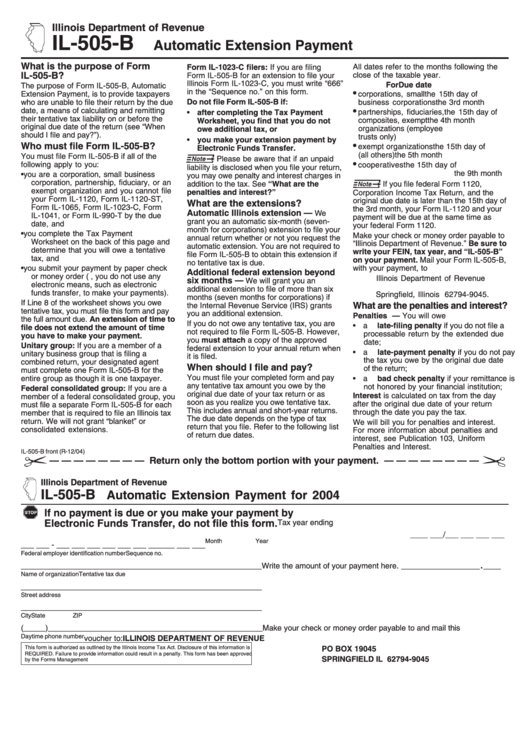 Form Il-505-B - Automatic Extension Payment - 2004 printable pdf download