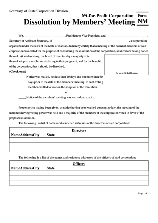 Form Nm - Not-For-Profit Corporation Dissolution By Members' Meeting ...