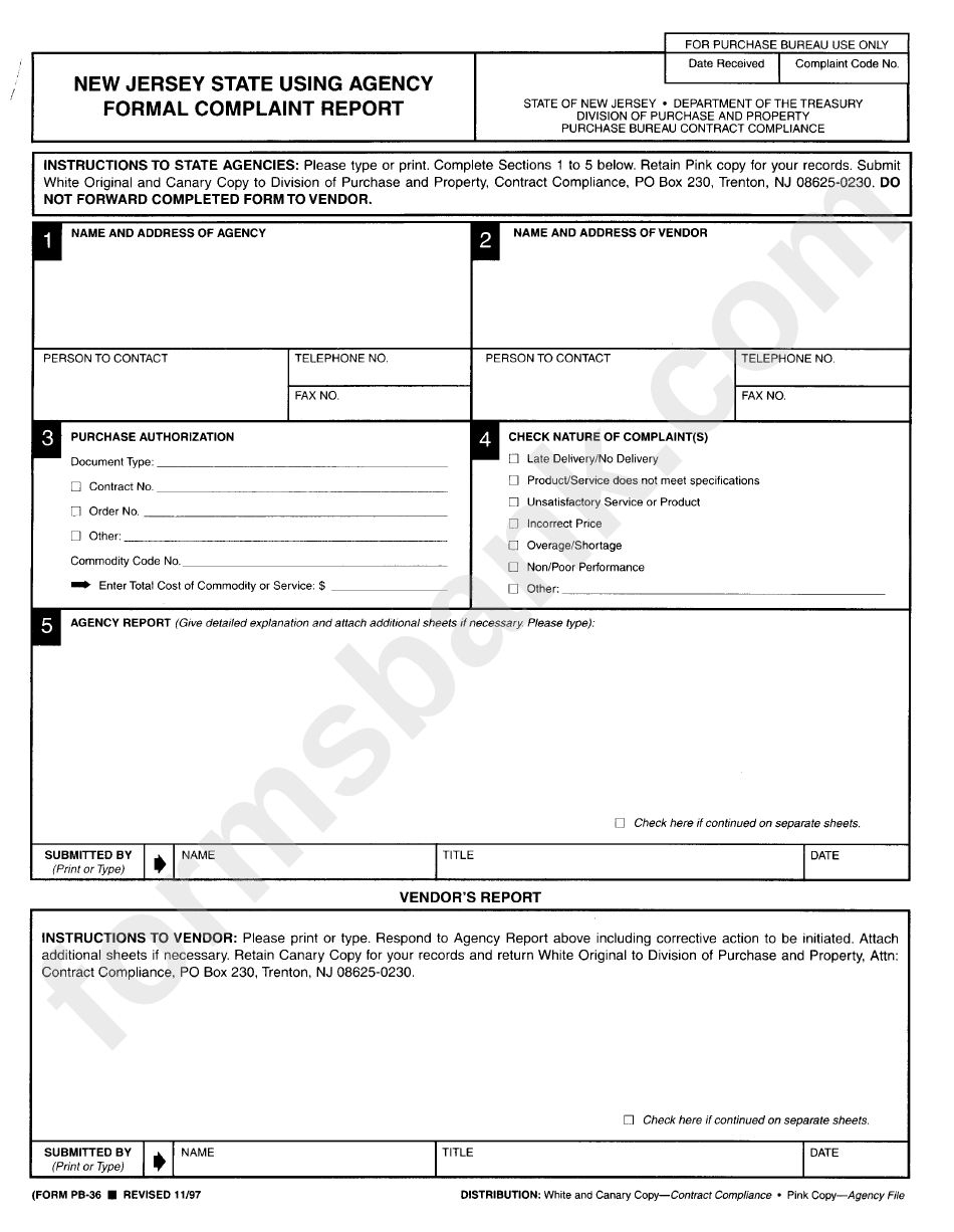 Fillable Form Pb-36 - New Jersey State Using Agency Formal Complaint ...
