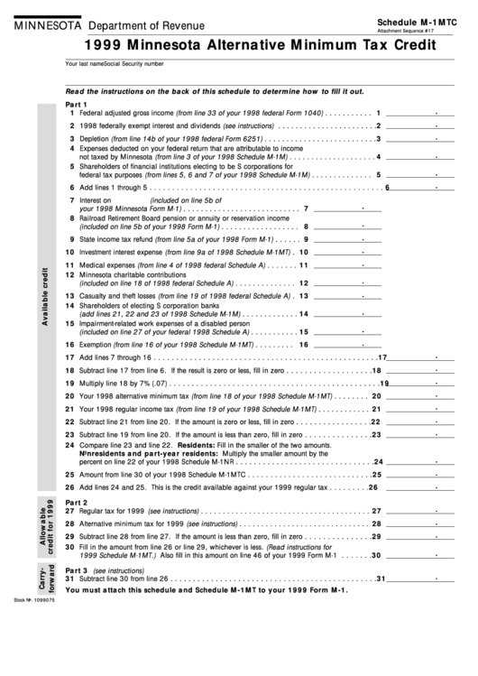 Schedule M-1mtc - 1999 Minnesota Alternative Minimum Tax Credit ...