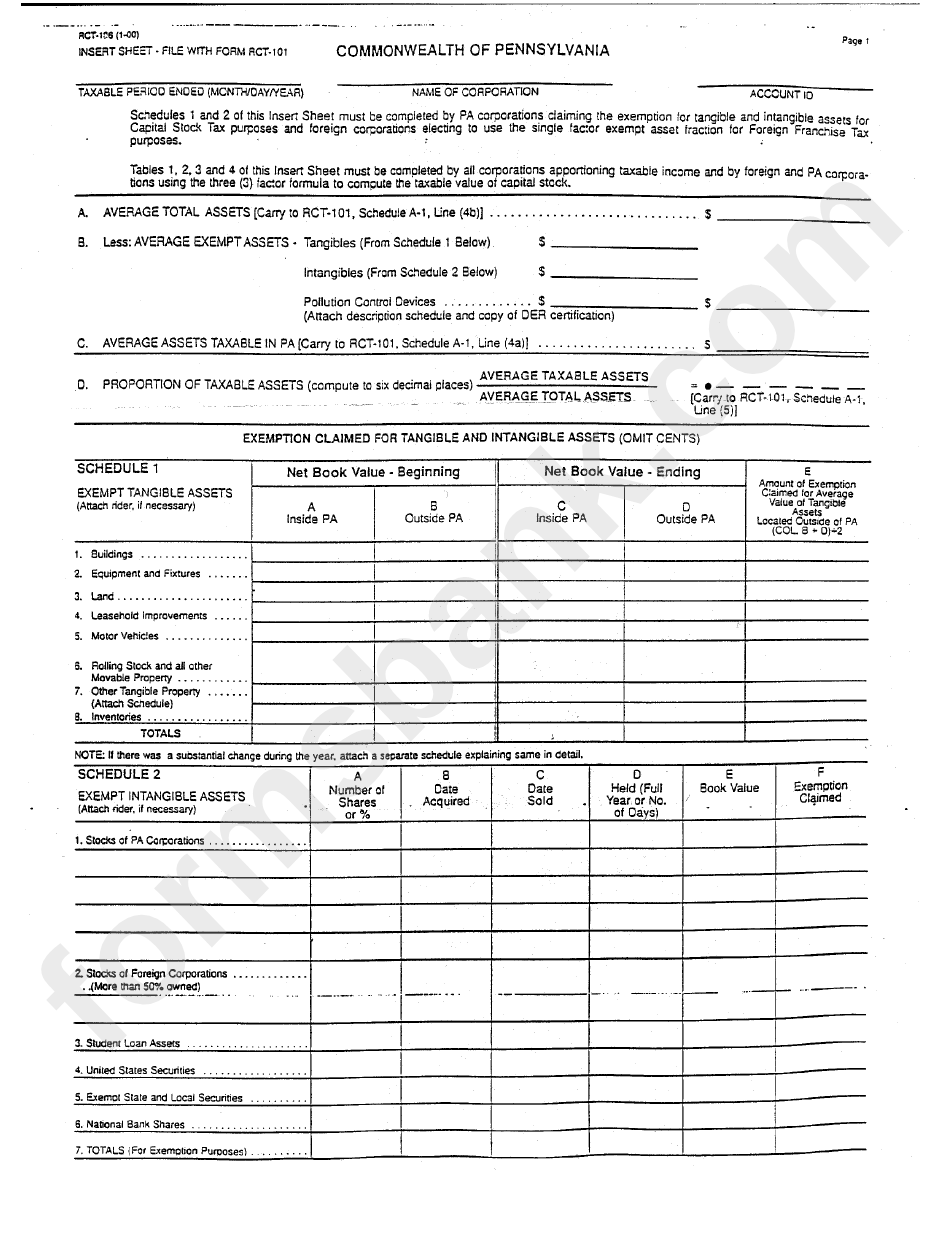 Form Rct-106 - Insert Sheet printable pdf download