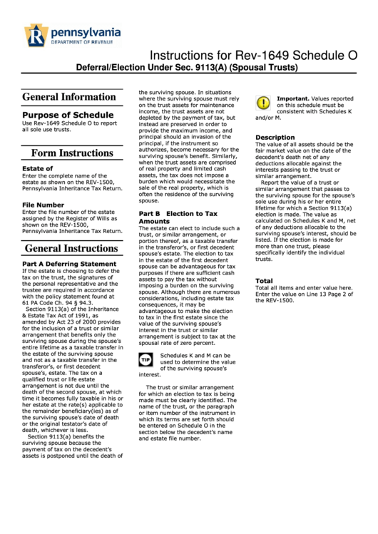 Instructions For Rev-1649 Schedule O - Deferral/election Under Sec ...