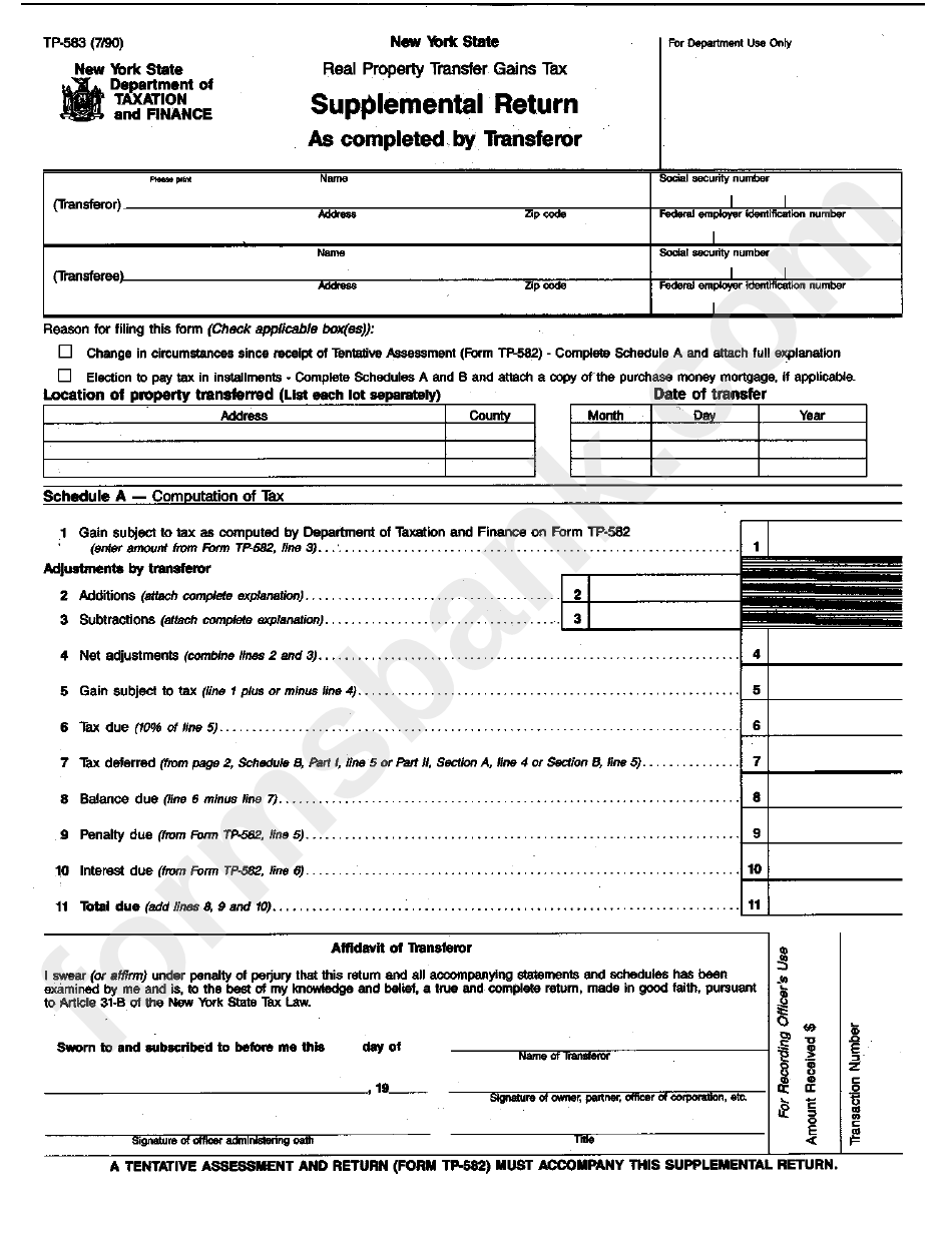Form Tp-583 - Supplemental Return As Completed By Transferor printable ...