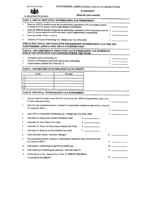 Form Rev-414p/s Ex - Partnerships, Associations, And Pa S Corporations ...
