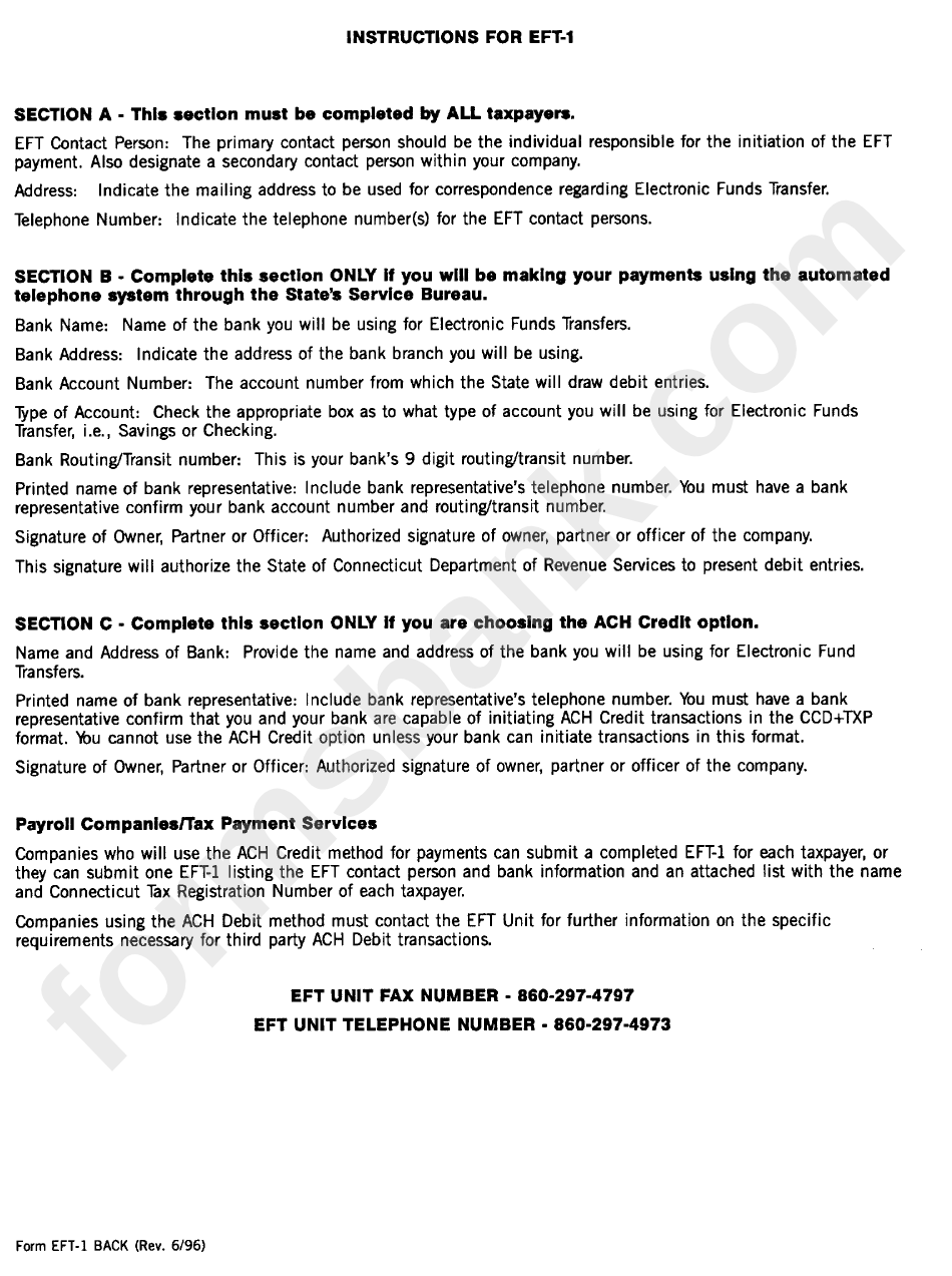 Instructions For Eft-1 printable pdf download