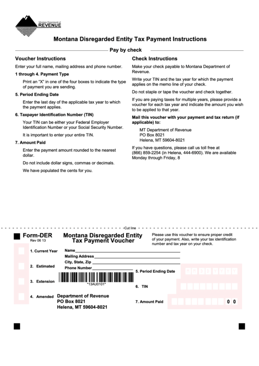 Form-Der - Montana Disregarded Entity Tax Payment Voucher - 2013 ...