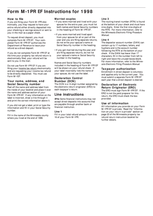 Instructions For Form M-1pr Ef - 1998 printable pdf download