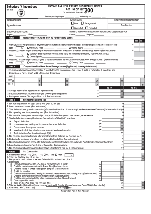 Schedule V Incentives - Income Tax For Exempt Businesses Under Act 135 ...