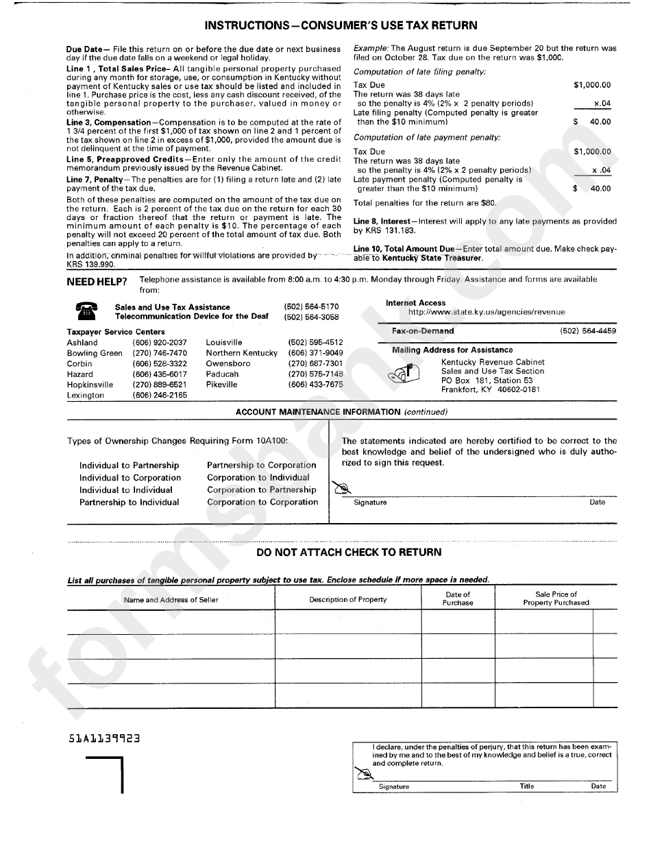 Instructions- Consumer'S Use Tax Return printable pdf download