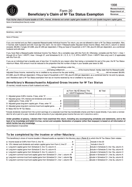 Fillable Form 20 - Beneficiary'S Claim Of No Tax Status Exemption ...