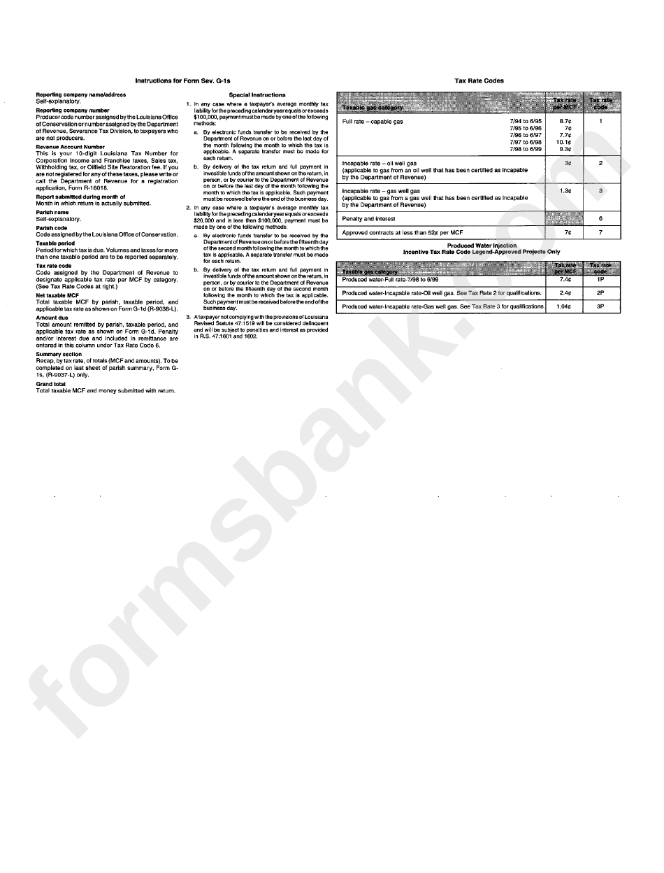 Instructions For Form Sev. G-1s printable pdf download