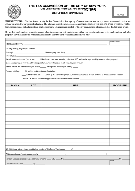 Fillable Form Tc 166 - List Of Related Parcels printable pdf download