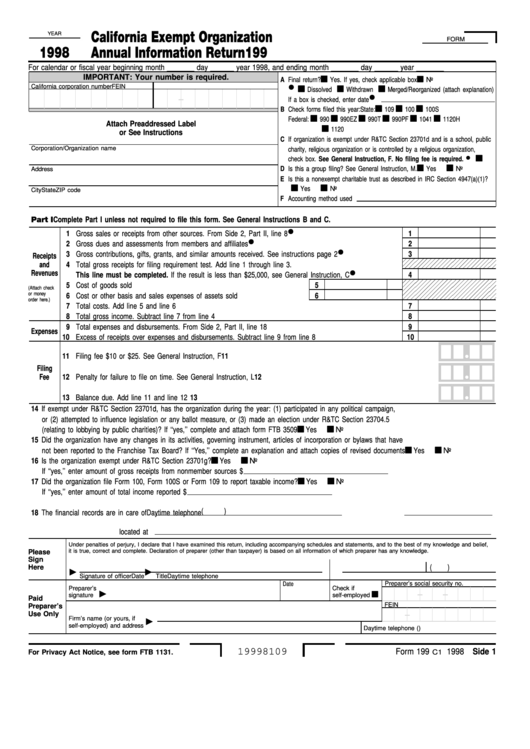 Fillable Form 199 - California Exempt Organization Annual Information ...